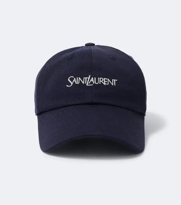 Saint Laurent Logo Cotton Gabardine Baseball Cap - Blue