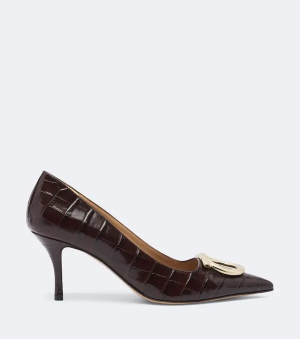 FERRAGAMO Lara Gancini Croc-effect Leather Pumps