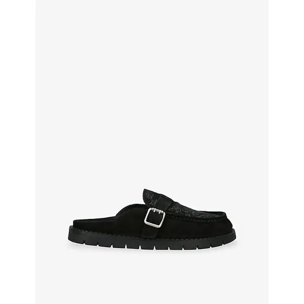 DUKE + DEXTER Winston Embroidered Backless Suede Mules - Black