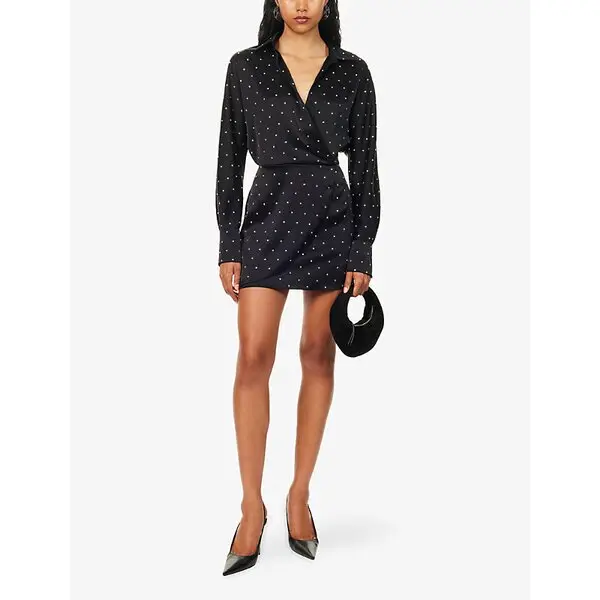 David Koma Star-embellished Satin Wrap Mini Shirt Dress