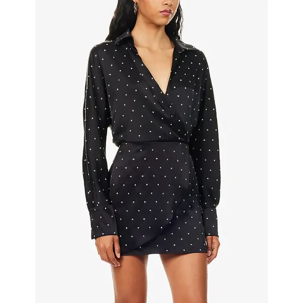 David Koma Star-embellished Satin Wrap Mini Shirt Dress