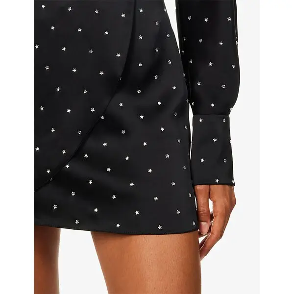 David Koma Star-embellished Satin Wrap Mini Shirt Dress