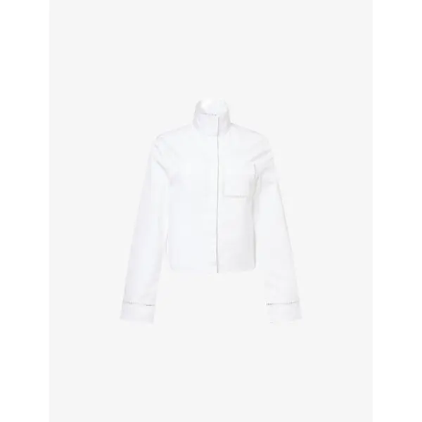 Alaïa Ladder-stitch High-neck Cotton-poplin Shirt - Blanc