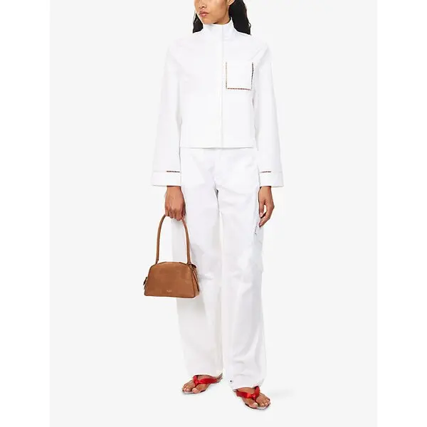 Alaïa Ladder Stitch High Neck Cotton Poplin Shirt - Blanc