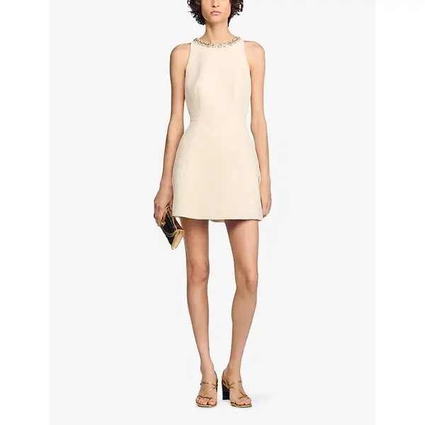 Sandro Sleeveless Jewel Embellished Mini Dress - Vanilla