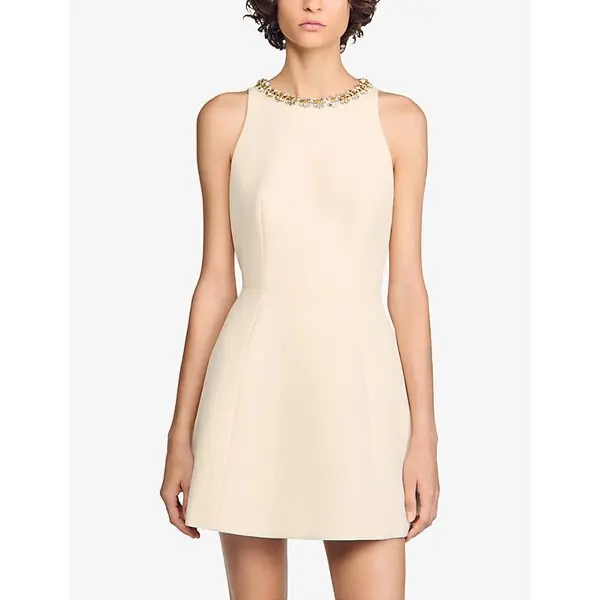 Sandro Sleeveless Jewel Embellished Mini Dress - Vanilla