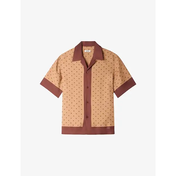 Sandro Micro-cross Short-sleeve Woven Shirt - Camel