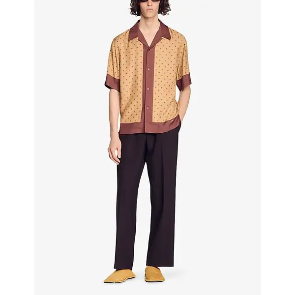 Sandro Micro-cross Short-sleeve Woven Shirt - Camel