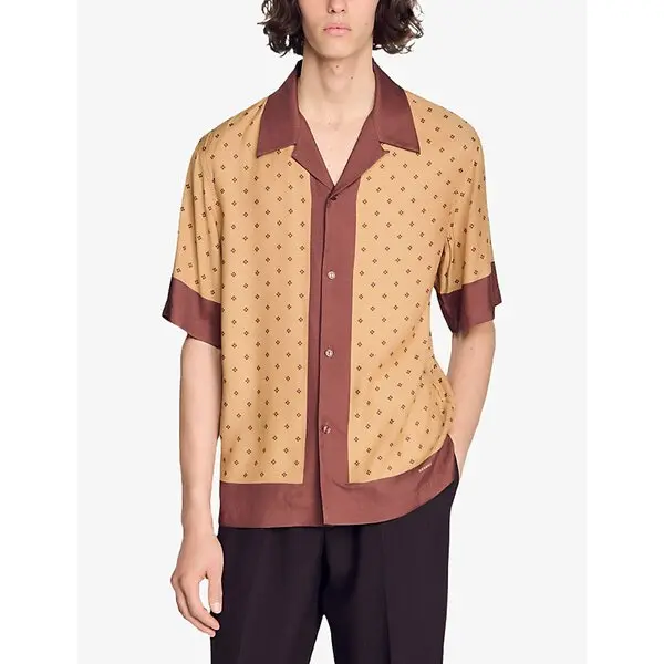 Sandro Micro-cross Short-sleeve Woven Shirt - Camel