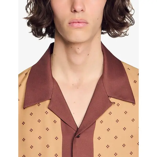 Sandro Micro-cross Short-sleeve Woven Shirt - Camel