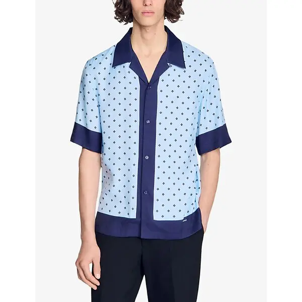 Sandro Micro-cross Short-sleeve Woven Shirt - Sky Blue