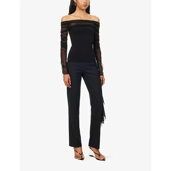 NENSI DOJAKA Off-shoulder Ruched Stretch-woven Top