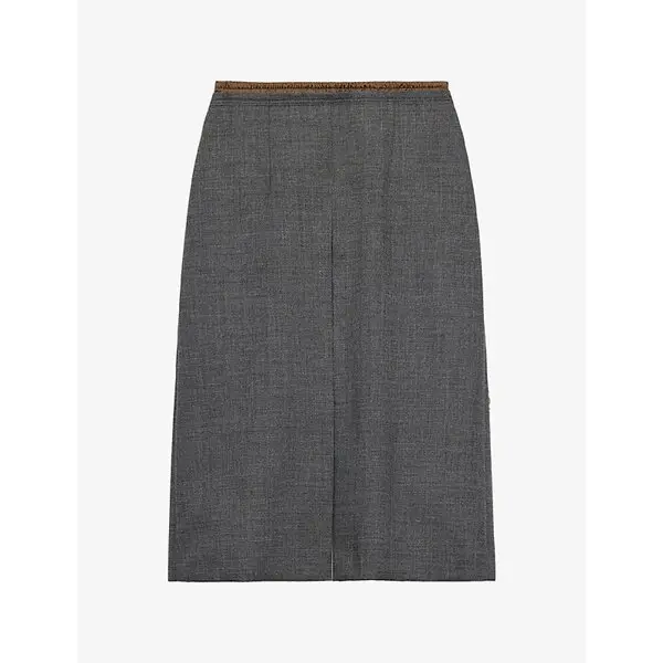 Prada Rush Stitch Virgin-wool Midi Skirt - Grey