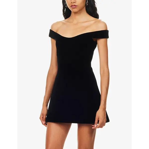 David Koma Off-shoulder Flared Velvet Mini Dress