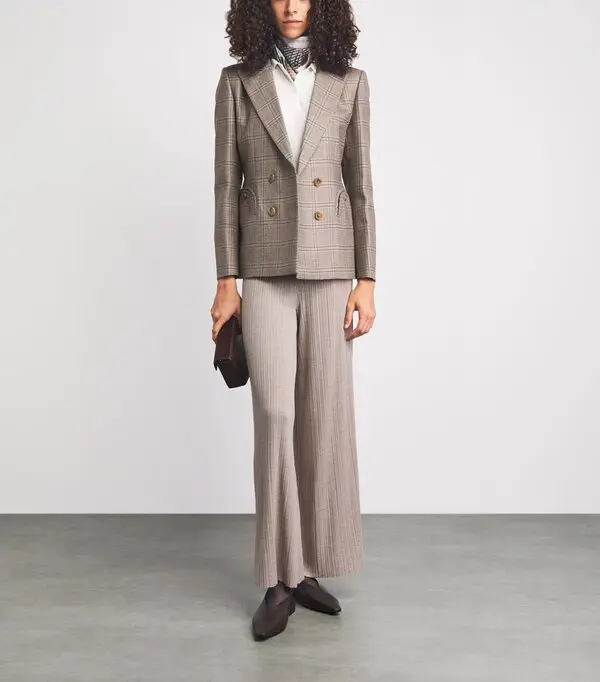 Agnona Cashmere-wool-silk Wide-leg Ribbed Trousers