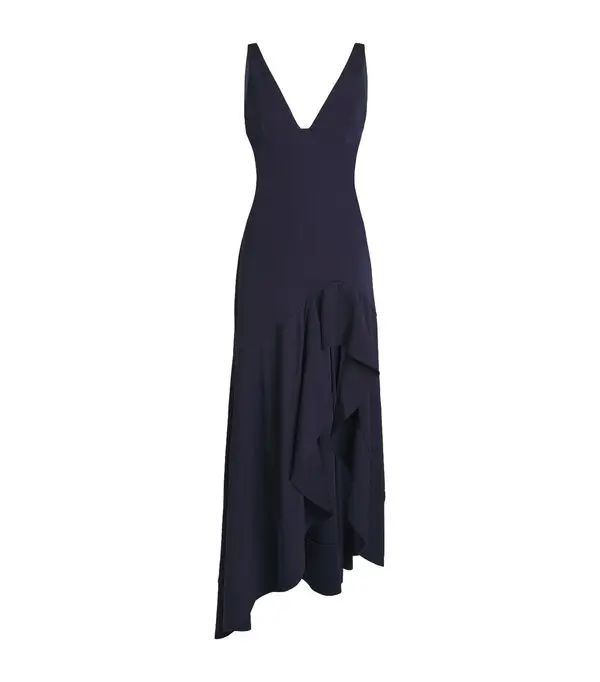 Stella McCartney Georgette Ruffled Asymmetric Gown - Black