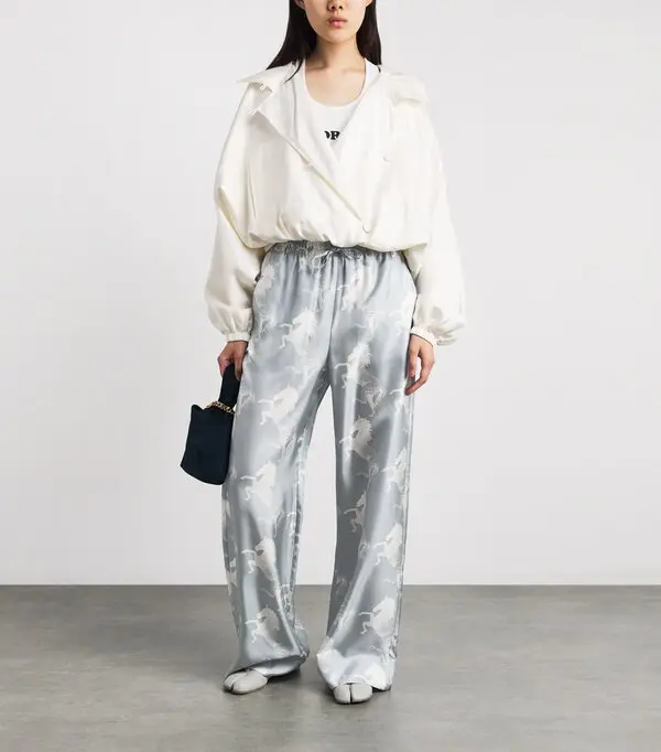 Stella McCartney Silk Horse Print Wide-leg Trousers