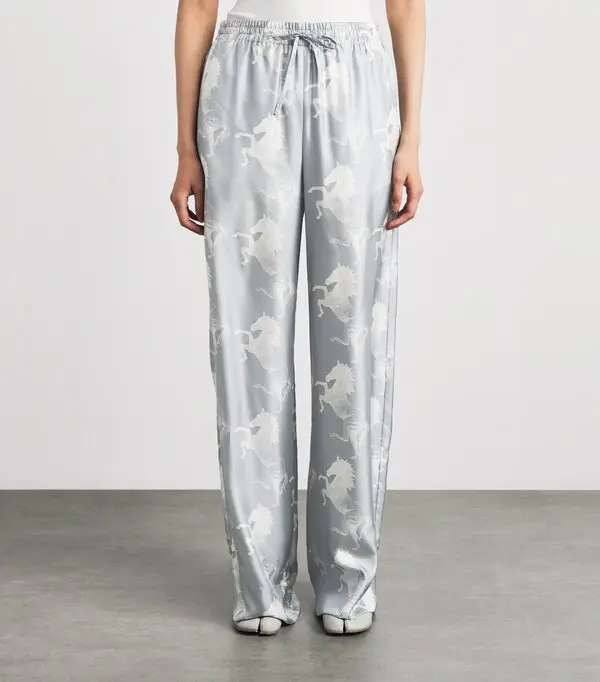 Stella McCartney Silk Horse Print Wide-leg Trousers