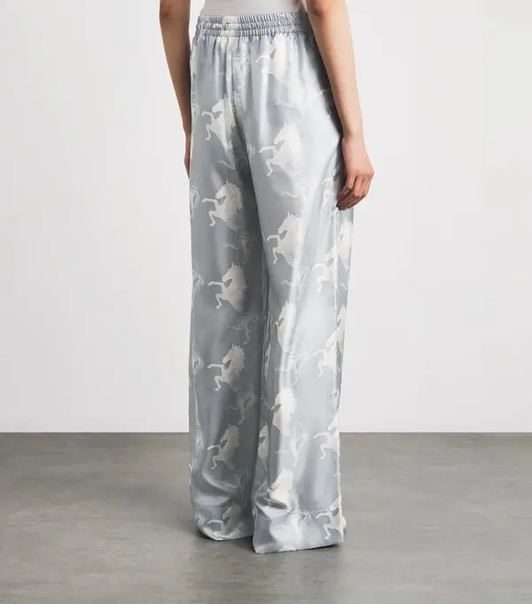 Stella McCartney Silk Horse Print Wide-leg Trousers