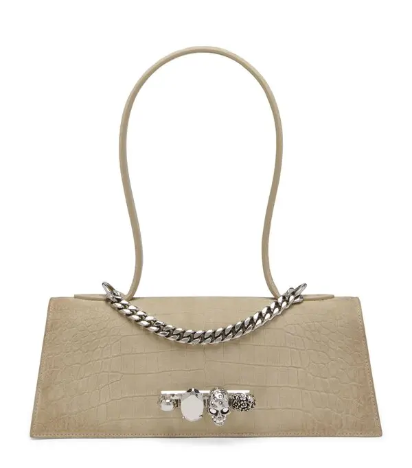 Alexander McQueen Leather Jewelled Top-handle Bag - Silver