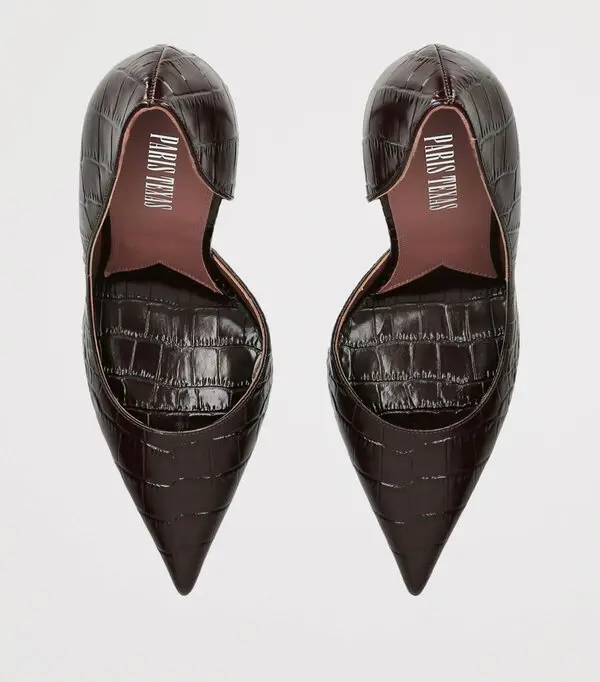 Paris Texas Leather Croc-embossed Vera Pumps 105 - Brown