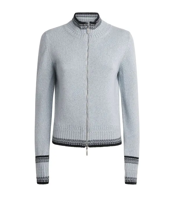 BARRIE Mottled Cashmere Zip-up Cardigan - Blue