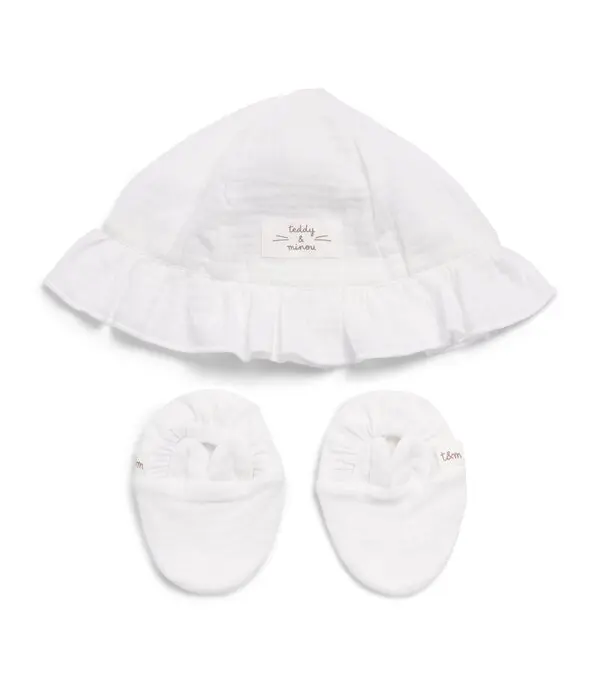 TEDDY & MINOU Cotton Hat And Shoes Set - Ivory