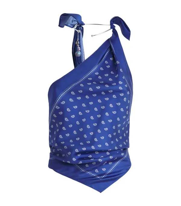 Christopher Esber Silk Bandana Tie Top - Blue