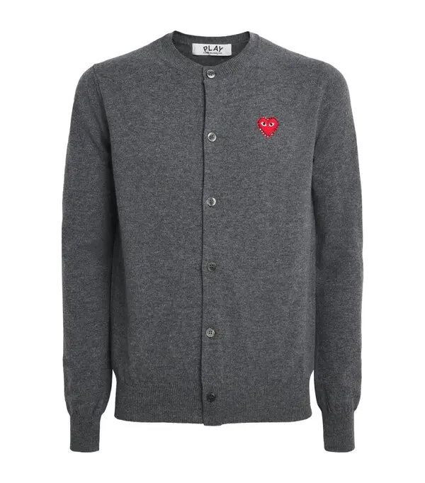 Play Comme Des Garcon Wool Rhinestone Heart Cardigan - Grey