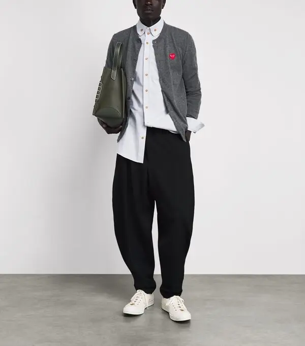 Play Comme Des Garcon Rhinestone Heart Wool Cardigan