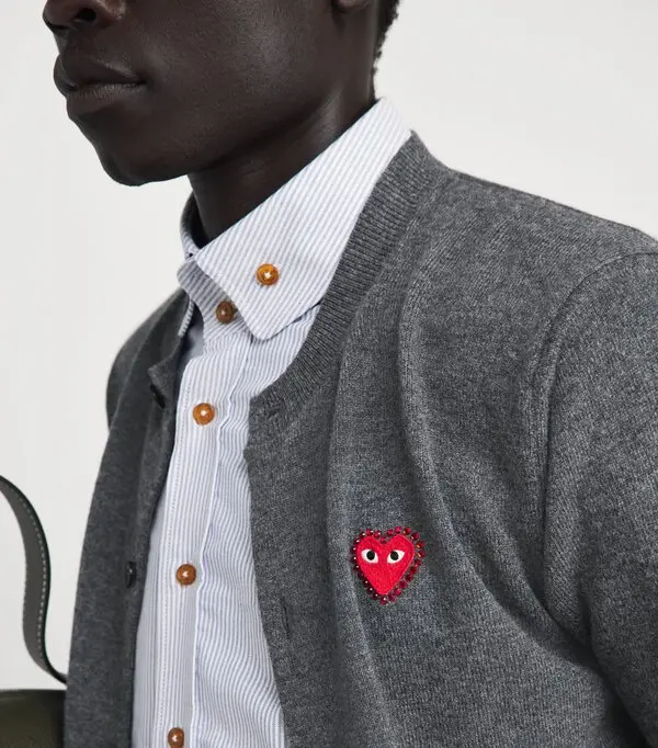 Play Comme Des Garcon Rhinestone Heart Wool Cardigan