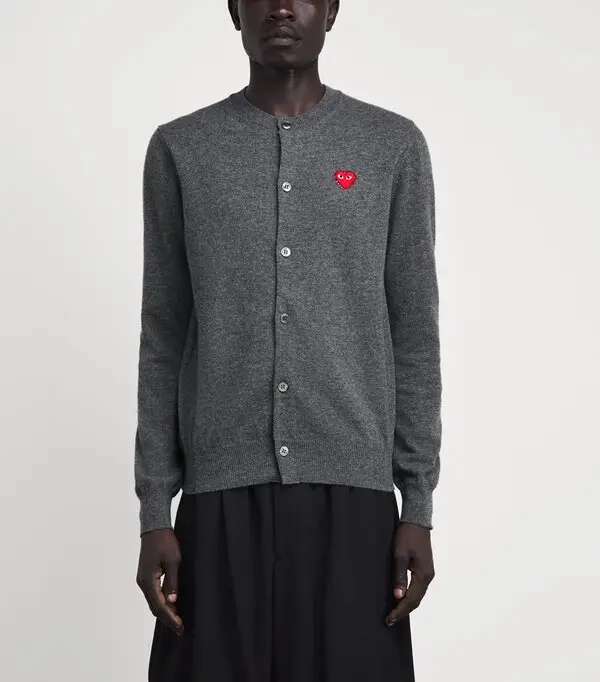 Play Comme Des Garcon Rhinestone Heart Wool Cardigan