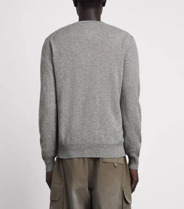 Play Comme Des Garcon Wool V-neck Rhinestone Heart Sweater - Grey