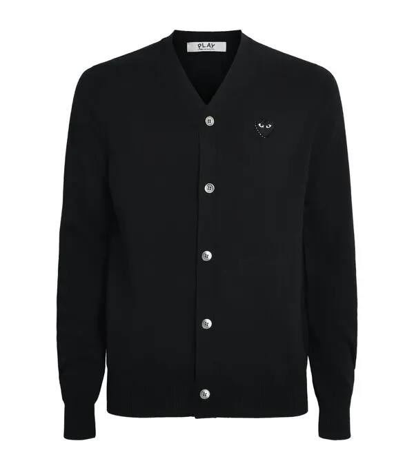 Play Comme Des Garcon Wool Rhinestone Heart Cardigan - Black