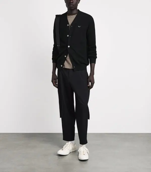 Play Comme Des Garcon Wool Rhinestone Heart Cardigan - Black