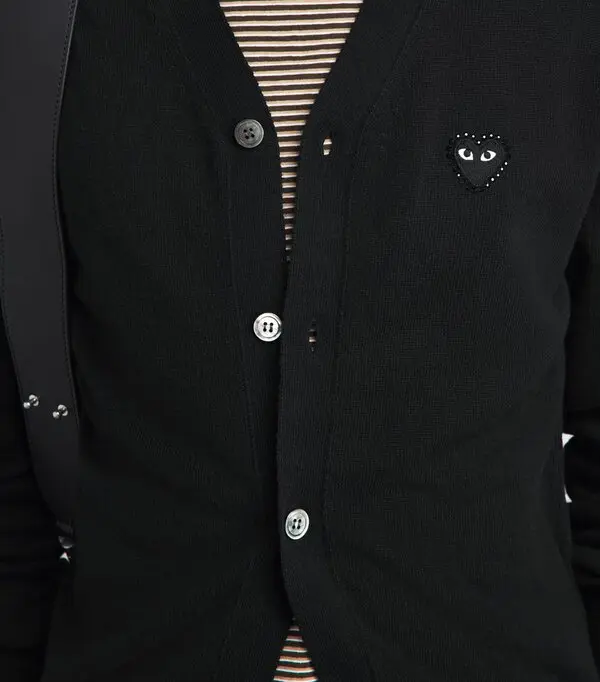 Play Comme Des Garcon Wool Rhinestone Heart Cardigan - Black