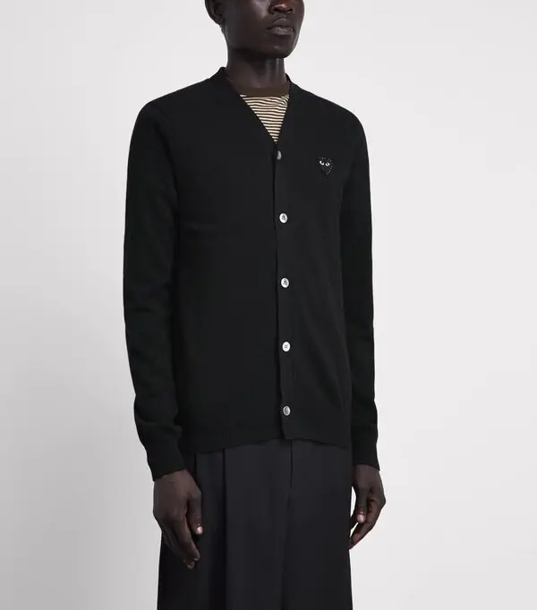 Play Comme Des Garcon Wool Rhinestone Heart Cardigan - Black