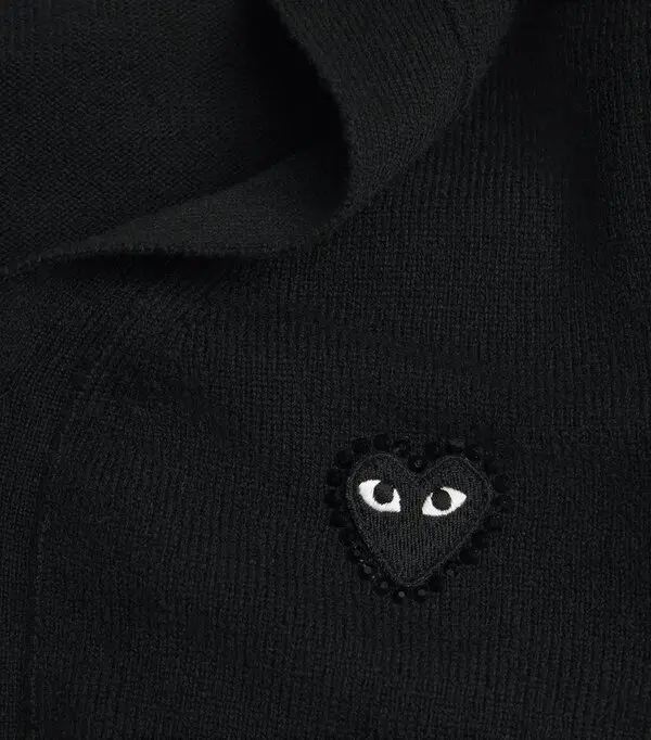 Play Comme Des Garcon Wool Rhinestone Heart Cardigan - Black