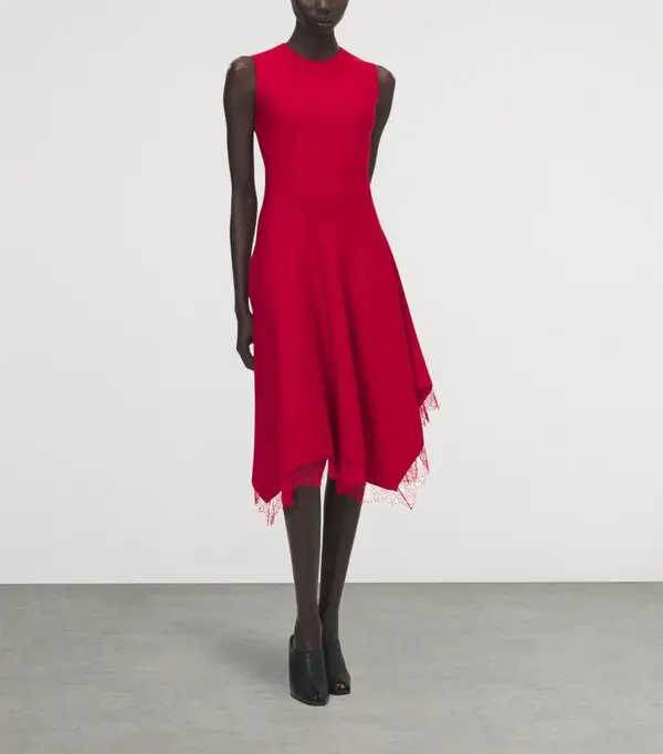 Alexander McQueen Sleeveless Lace-hem Midi Dress - Red