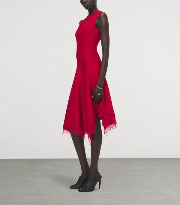 Alexander McQueen Sleeveless Lace-hem Midi Dress - Red