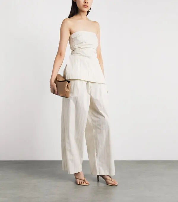 ST. AGNI Pinstripe Tie-detail Strapless Top