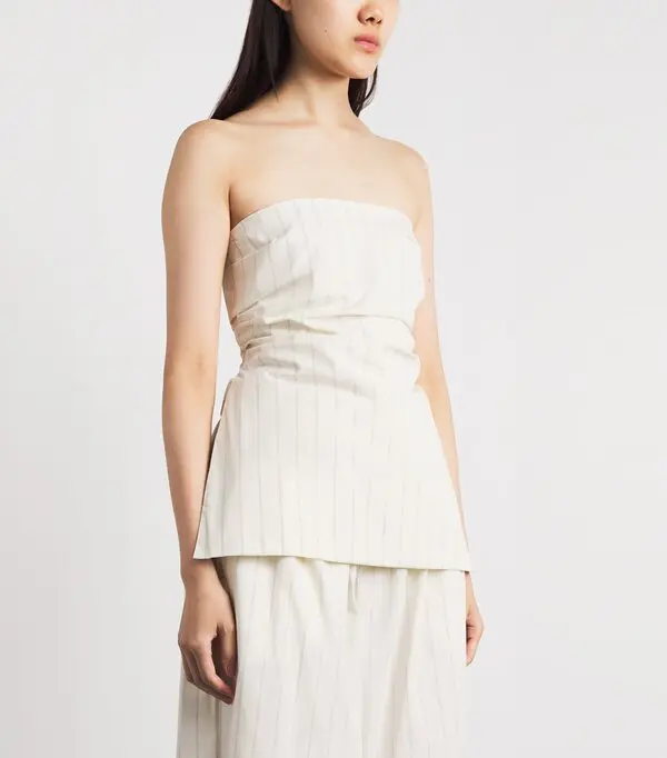 ST. AGNI Pinstripe Tie-detail Strapless Top