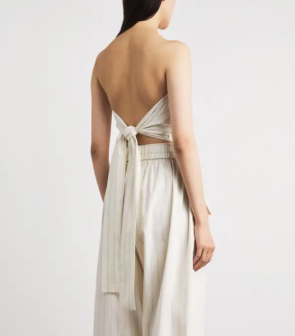 ST. AGNI Pinstripe Tie-detail Strapless Top