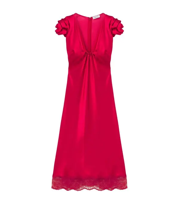 Alexander McQueen Satin-lace Midi Dress - Red