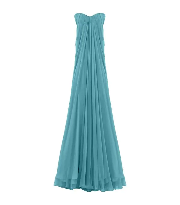 Alexander McQueen Silk Pleated Strapless Gown
