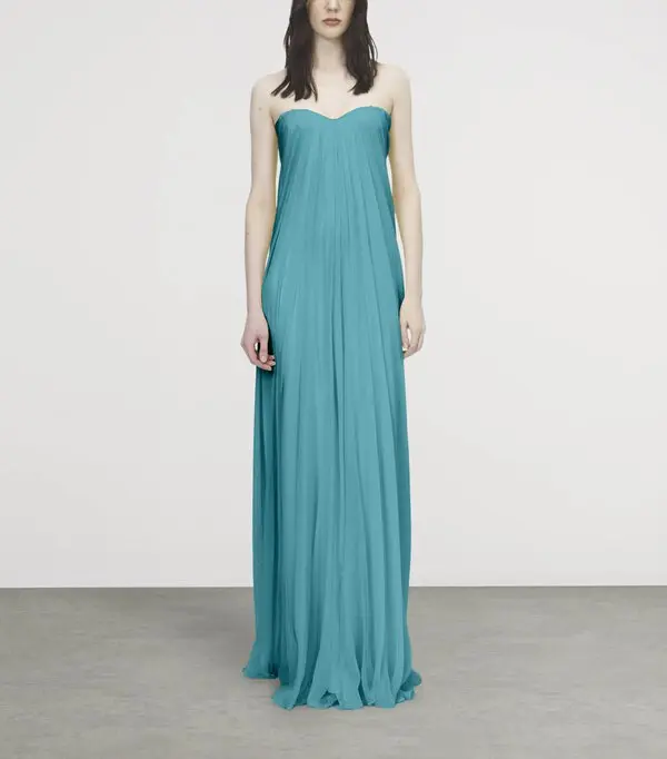 Alexander McQueen Silk Pleated Strapless Gown