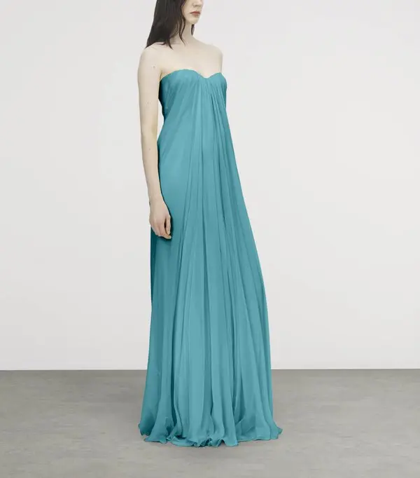 Alexander McQueen Silk Strapless Gown - Green