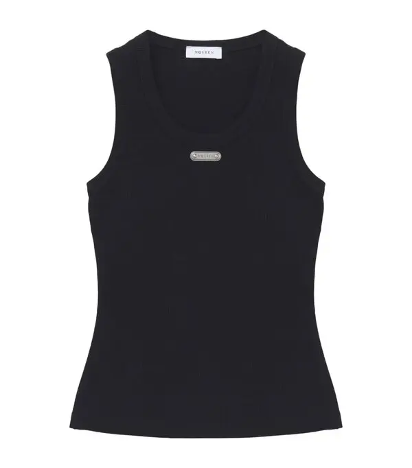 Alexander McQueen Ribbed Cotton Logo Plaque Tank Top - Black