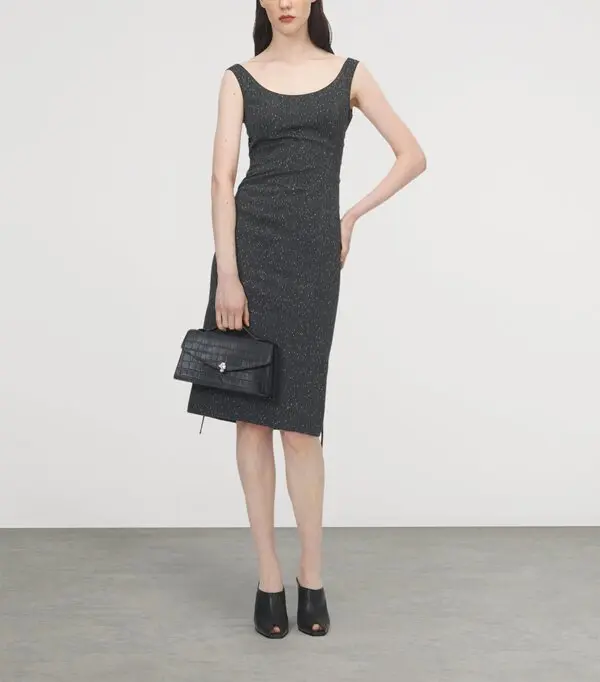 Alexander McQueen Wool Metallic-pinstripe Midi Dress