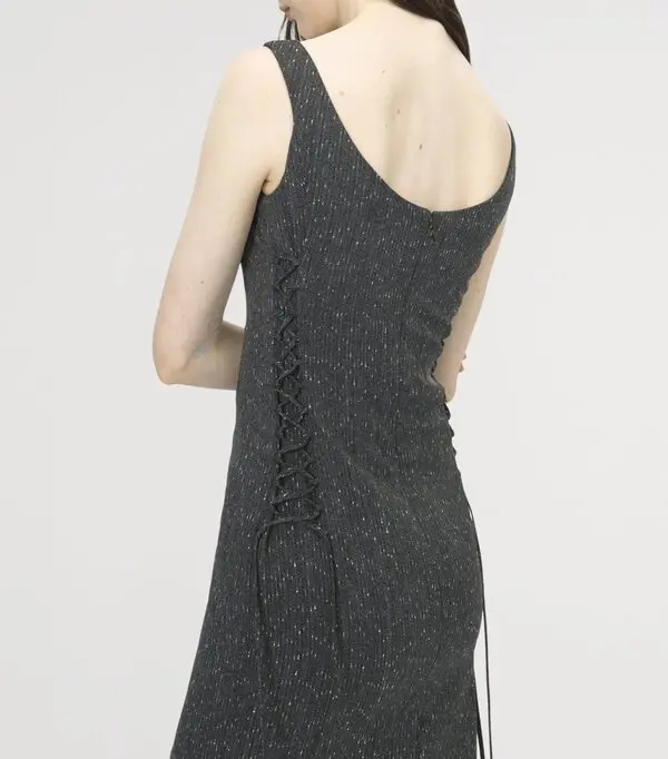Alexander McQueen Wool Metallic-pinstripe Midi Dress